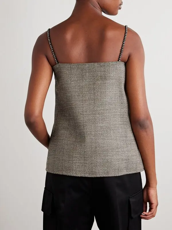 Stella Mccartney Crystal-Embellished Herringbone Wool-Blend Top In