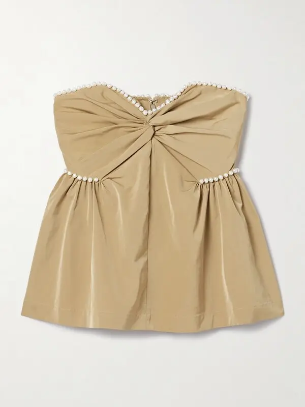 KIKA VARGAS Hebe Faux Pearl-embellished Woven Top - Neutrals