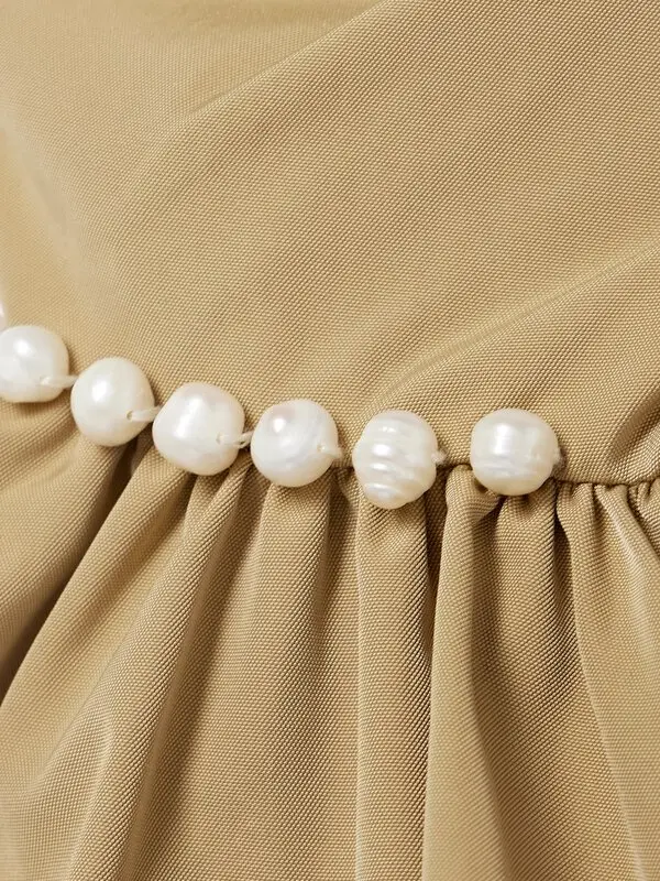 KIKA VARGAS Hebe Faux Pearl-embellished Woven Top - Neutrals