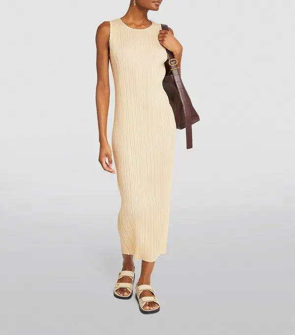 Issey Miyake Pleated Peanuts Midi Dress - Beige