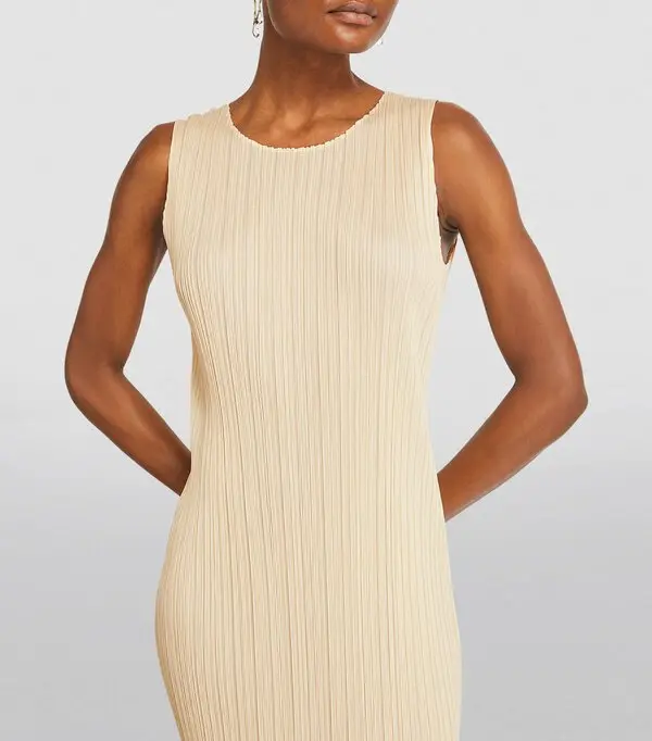 Issey Miyake Pleated Peanuts Midi Dress - Beige