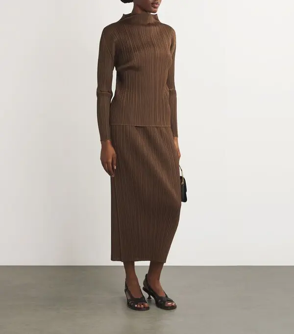 Issey Miyake Long-sleeve Pleated Top - Brown