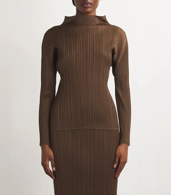 Issey Miyake Long-sleeve Pleated Top - Brown
