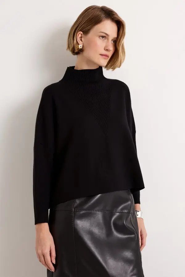 MARIE OLIVER Claudie Popover Mock Neck Sweater - Black