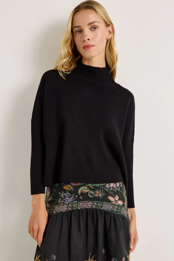 MARIE OLIVER Claudine Popover Mock Neck Sweater - Black