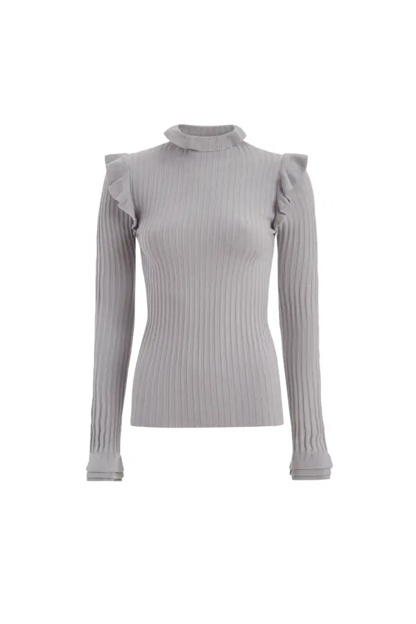 MARIE OLIVER Ribbed Ruffle Turtleneck - Snow
