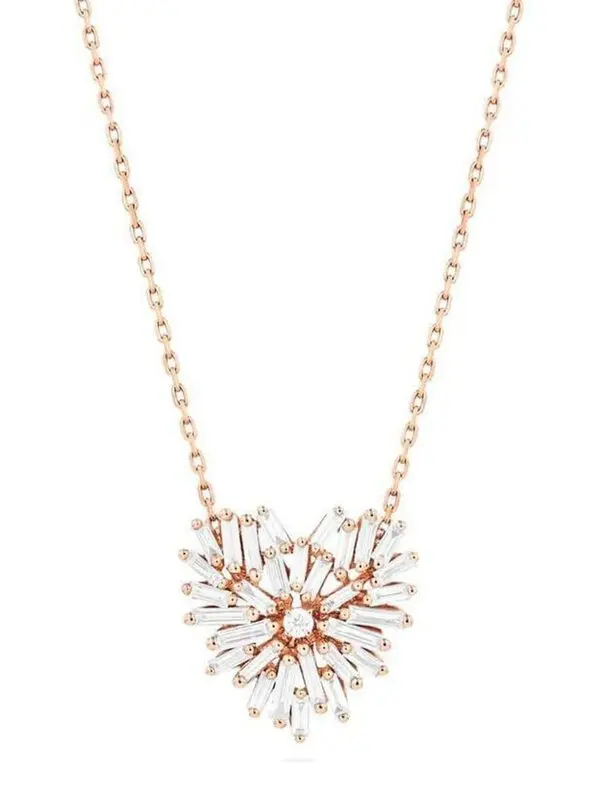 SUZANNE KALAN 18kt Rose Gold Heart Diamond Necklace - Pink