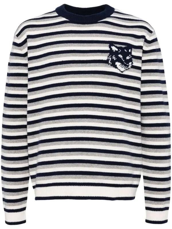Maison Kitsuné Fox Head Striped Jumper - Blue