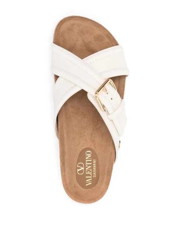 Valentino Garavani Vlogo Leather Slides - Neutrals