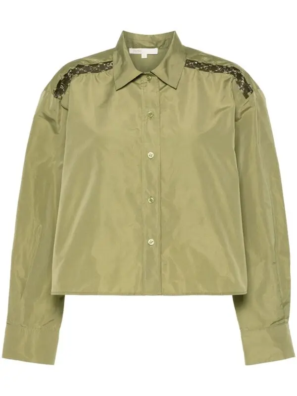 emery rose green dress Stretch-Silk Button-Front Blouse in Clover – nk boutique baton rouge main image 0