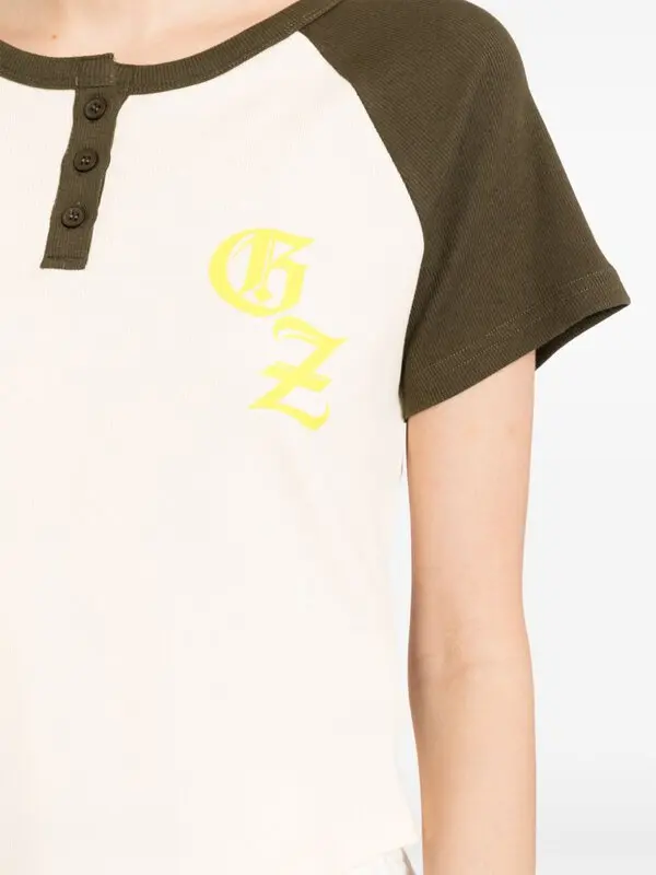 GROUND ZERO Logo-print Ribbed T-shirt - Neutrals