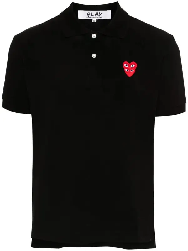 Play Comme Des Garcon Heart-patch Cotton Polo Shirt - Black