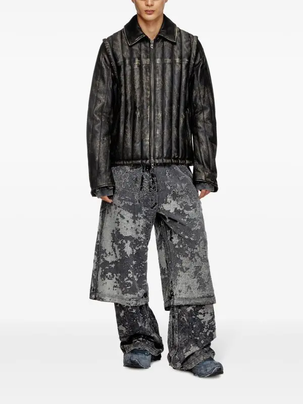 DIESEL® Quilted Effect Distressed Finish Leather Jacket