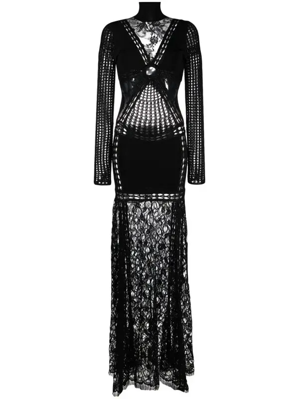 Roberto Cavalli Open Knit Lace Floor-length Dress