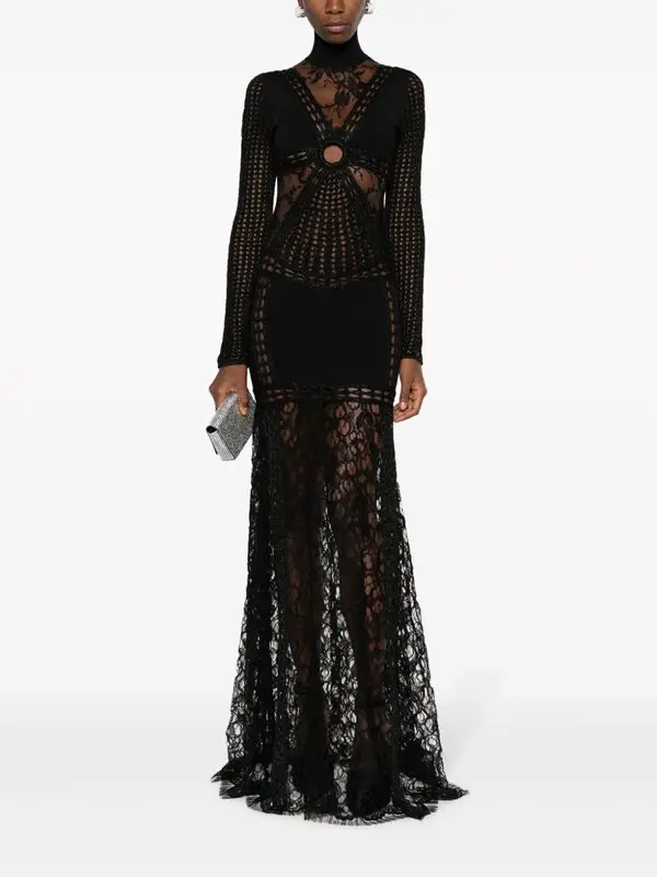 Roberto Cavalli Open Knit Lace Floor-length Dress