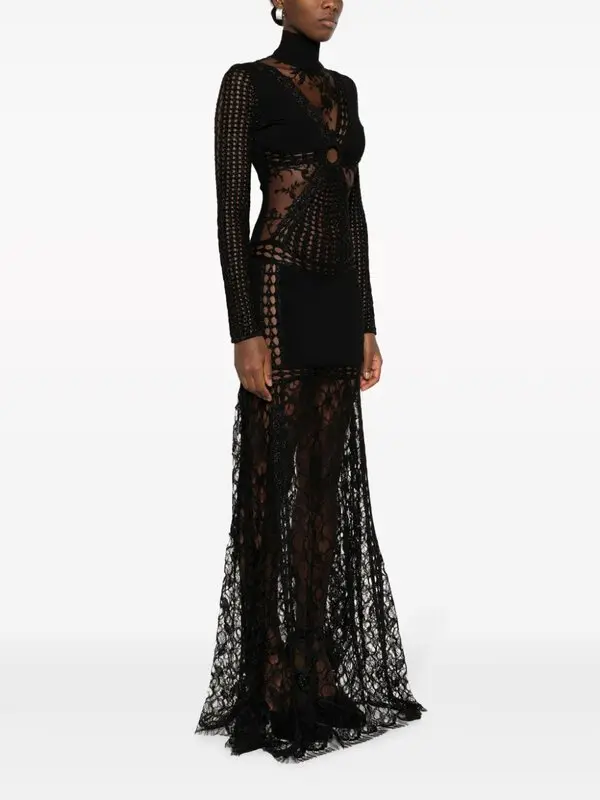 Roberto Cavalli Open Knit Lace Floor-length Dress