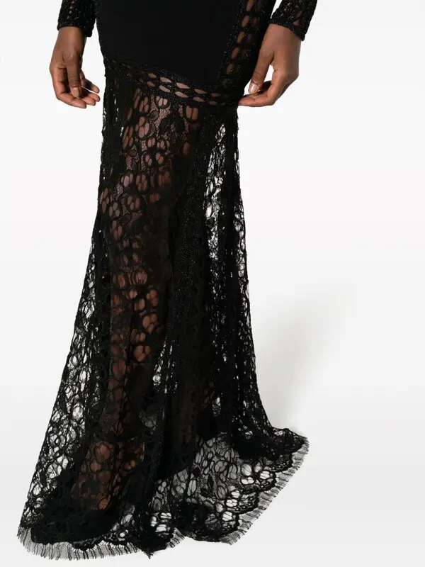 Roberto Cavalli Open Knit Lace Floor-length Dress