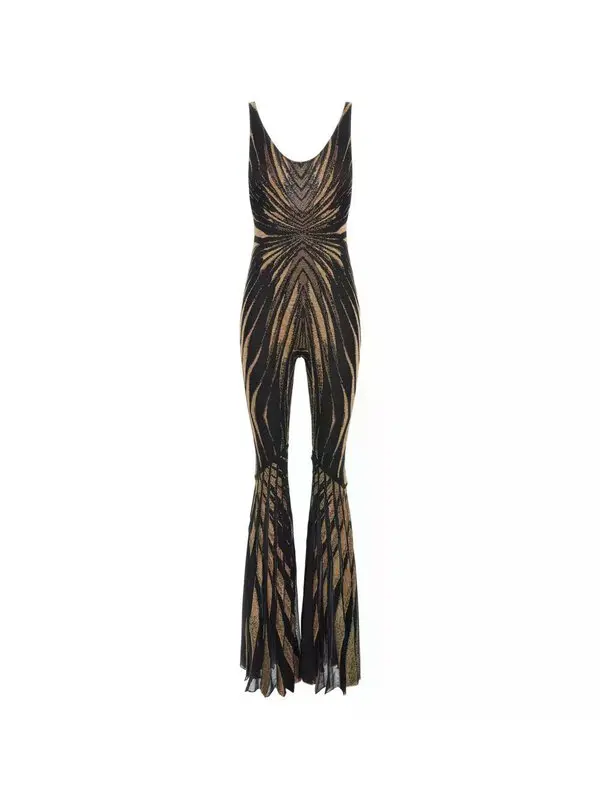 Roberto Cavalli Abstract Pattern Knit Jumpsuit - Gold