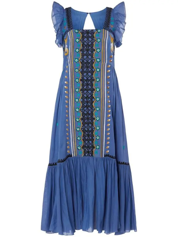 TEMPERLEY LONDON Florentine Embroidered Cotton Dress - Blue