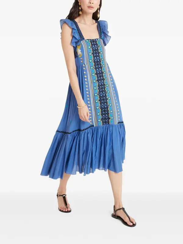 TEMPERLEY LONDON Florentine Embroidered Cotton Dress - Blue
