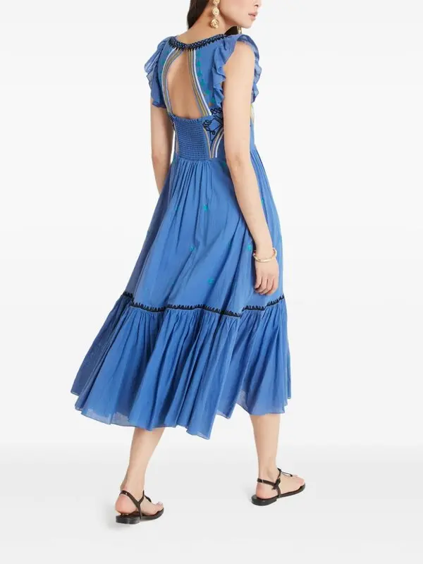 TEMPERLEY LONDON Florentine Embroidered Cotton Dress - Blue
