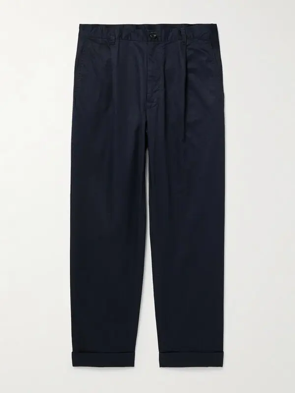 BEAMS Tapered Pleated Cotton-twill Trousers - Blue