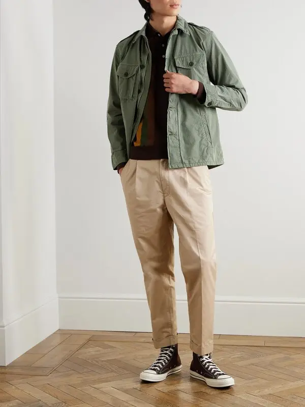 BEAMS Tapered Pleated Cotton-twill Trousers - Neutrals