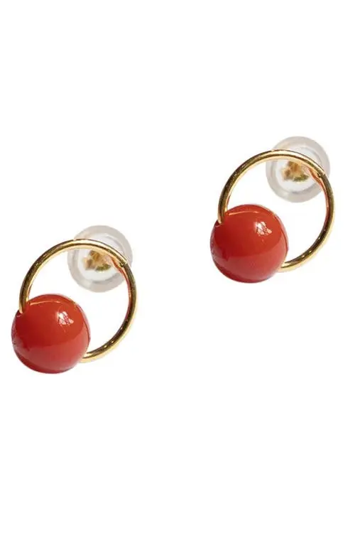 SEREE Bean Agate Earrings - Red