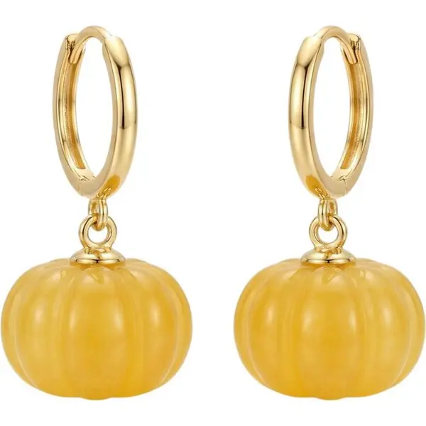 SEREE Harvest Pumpkin Jade Stone Charm Hoop Earrings - Yellow