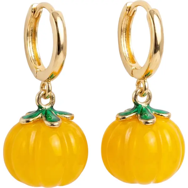 SEREE Harvest Pumpkin Jade Stone Charm Hoop Earrings - Yellow