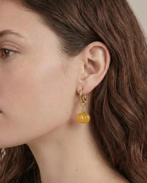 SEREE Harvest Pumpkin Jade Stone Charm Hoop Earrings