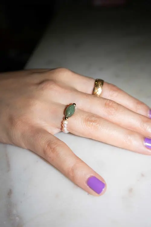 SEREE Isa Beaded Jade And Pearl Ring - Light Green