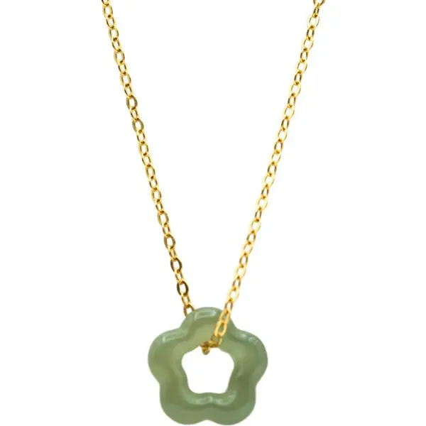SEREE Plum Blossom Jade Pendant Necklace - Light Green