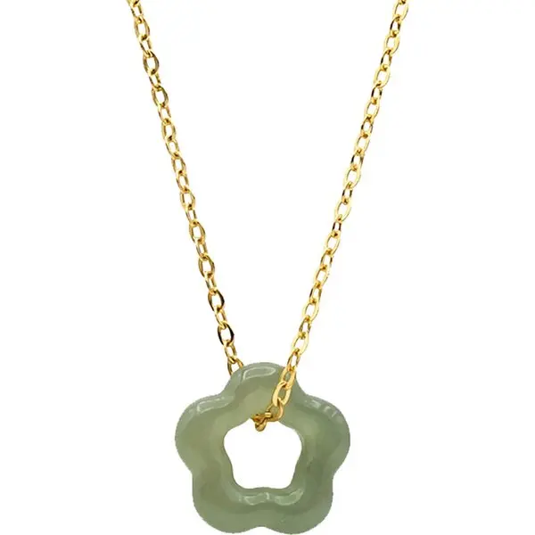 SEREE Plum Blossom Jade Pendant Necklace - Light Green
