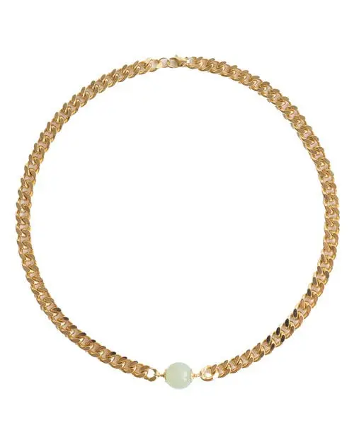 SEREE Charlotte Green Jade Pendant Chain Necklace - Gold