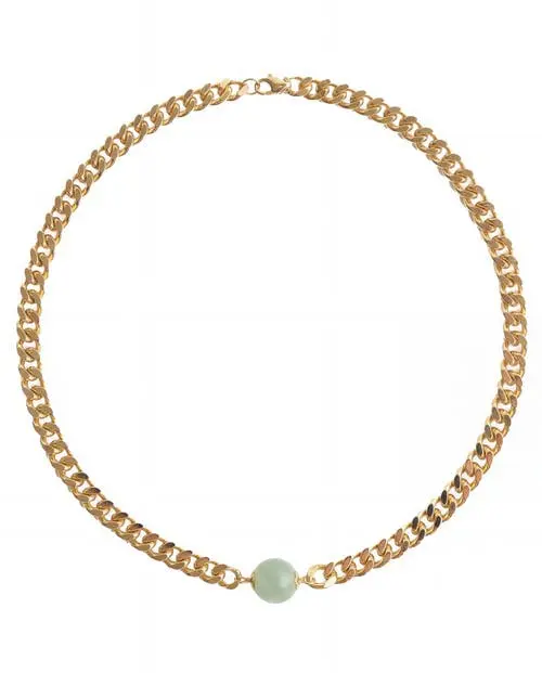 SEREE Charlotte Green Jade Pendant Chain Necklace - Gold
