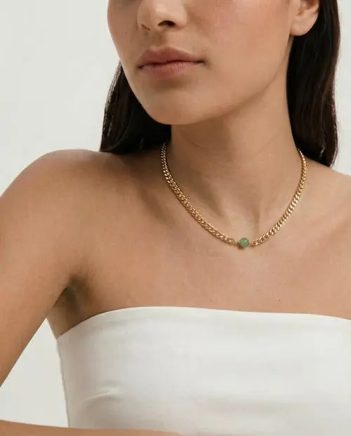 SEREE Charlotte Green Jade-tone Chain Necklace - Gold