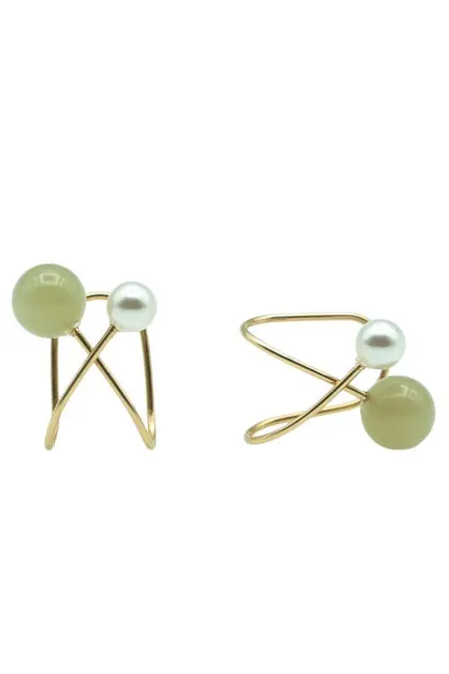 SEREE Colette Jade And Pearl Ear Cuff - Light Green