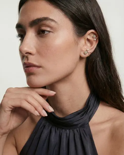 SEREE Colette Jade And Pearl Ear Cuff - Light Green