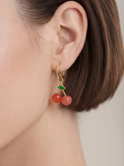 SEREE Harvest Agate Charm Hoop Earrings - Pink