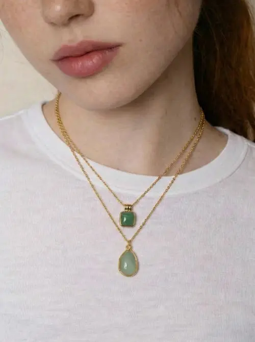 SEREE Puzzle Aventurine Pendant Necklace - Light Green