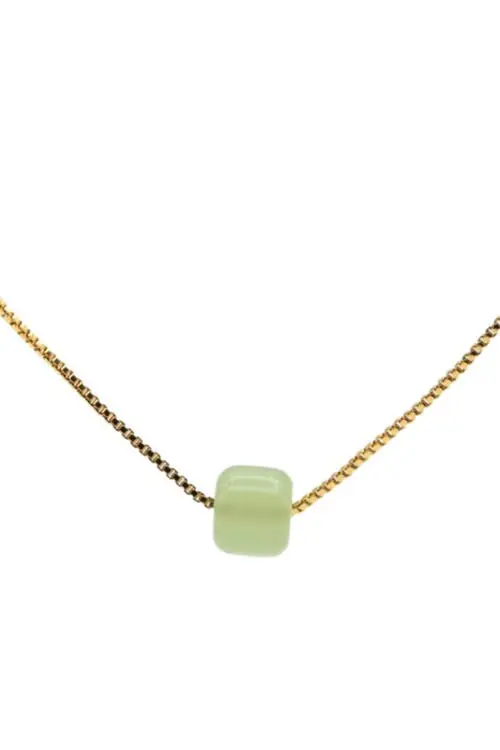 SEREE Beetle Green Bead Jade Necklace - Light Green