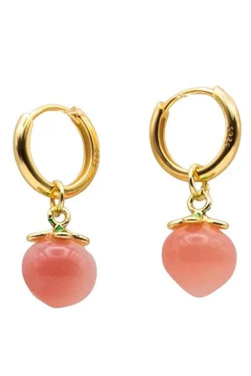 SEREE Harvest Peach Jade Stone Charm Earrings - Pink
