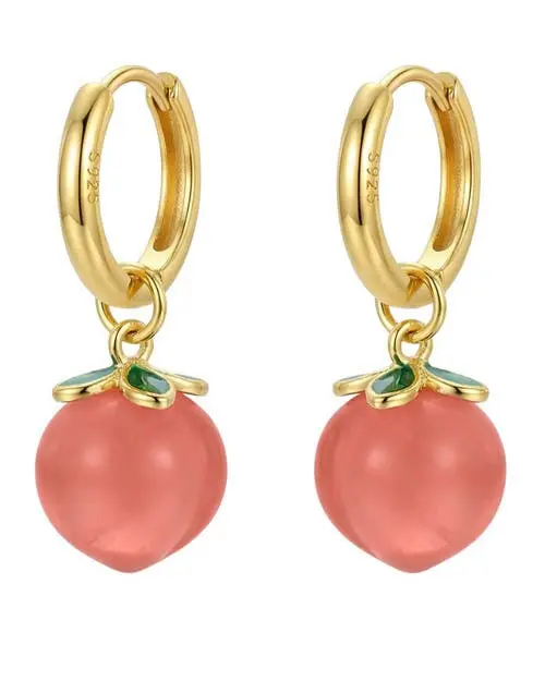 SEREE Harvest Peach Jade Stone Charm Earrings - Pink