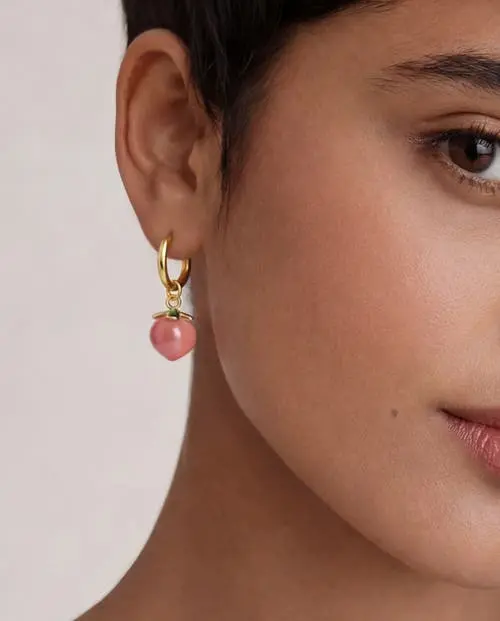 SEREE Harvest Agate Charm Hoop Earrings - Pink