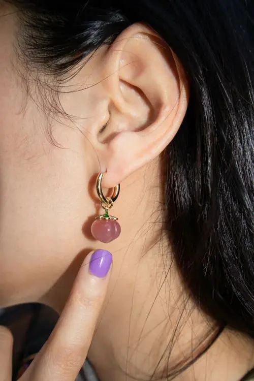 SEREE Harvest Agate Charm Hoop Earrings - Pink