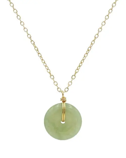 SEREE Coin Green Jade Hollow Necklace - Light Green
