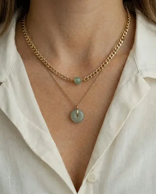SEREE Coin Green Jade Hollow Necklace
