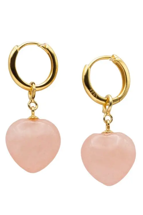 SEREE Heart Jade Stone Charm Huggie Earrings - Pink