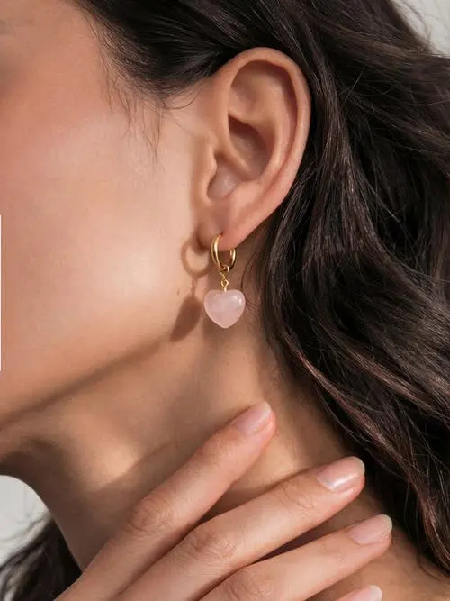 SEREE Heart Quartz Charm Hoop Earrings